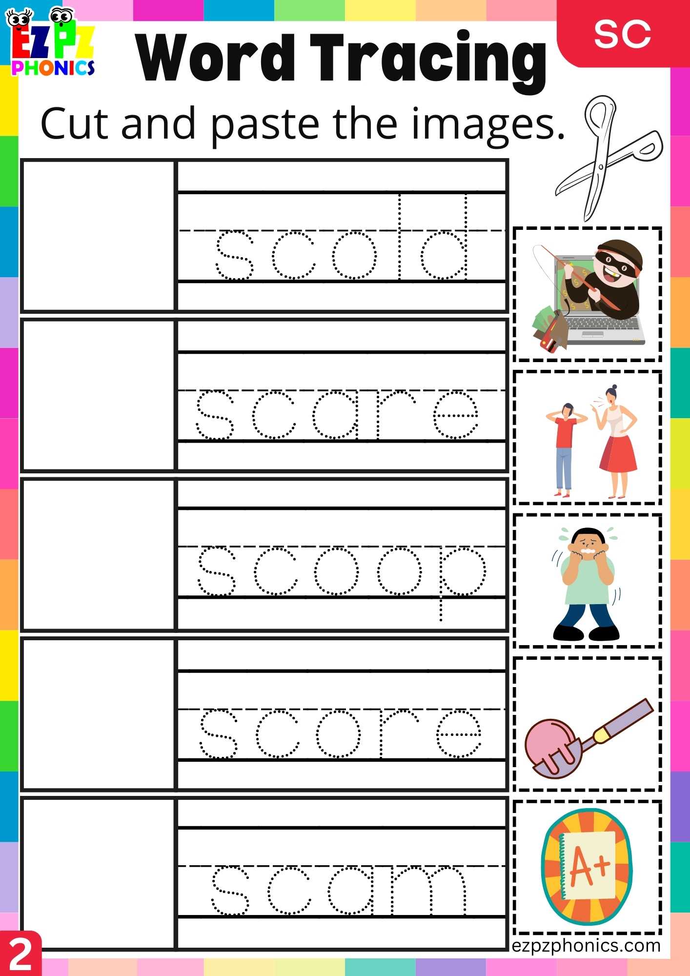 Group2 Sc Words Cut And Paste The Images Phonics Consonant Blends